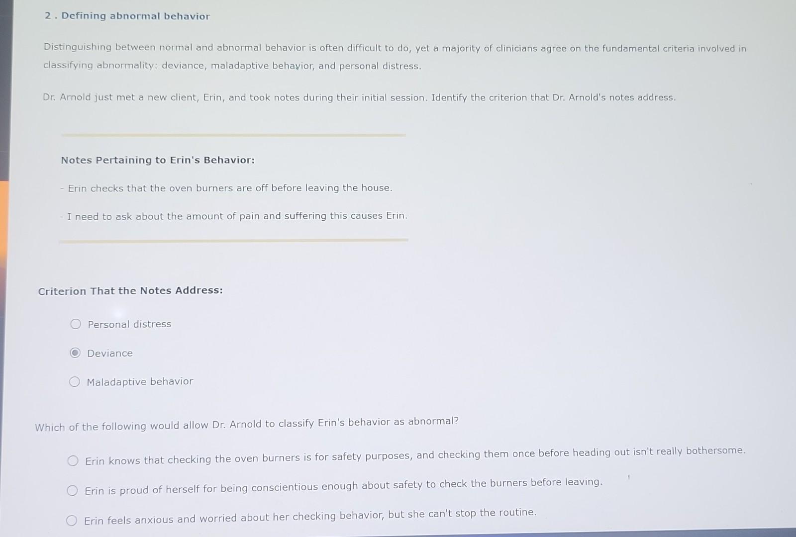 Solved 2. Defining abnormal behavior Distinguishing between | Chegg.com