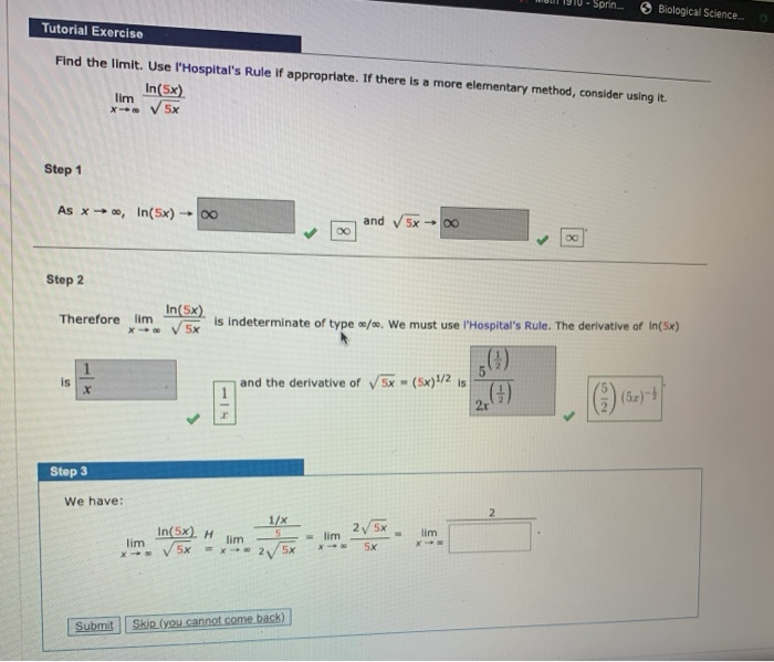 Solved Tutorial Exercise Find the limit. Use l'Hospital's | Chegg.com