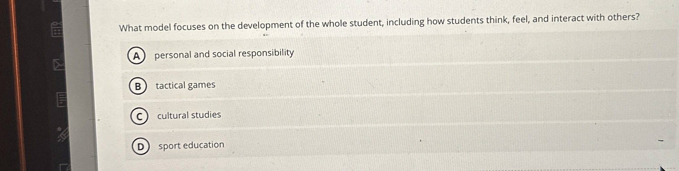 Solved What model focuses on the development of the whole | Chegg.com