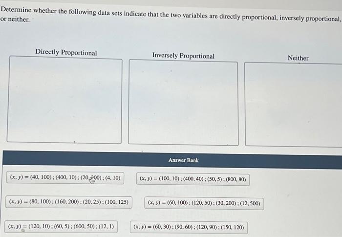 Solved Determine whether the following data sets indicate | Chegg.com
