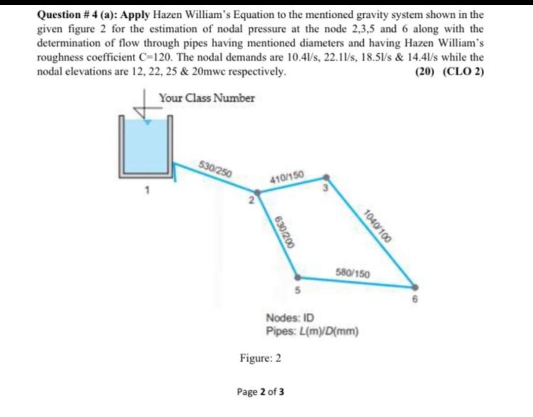 Solved Question # 4 (a): Apply Hazen William's Equation to | Chegg.com