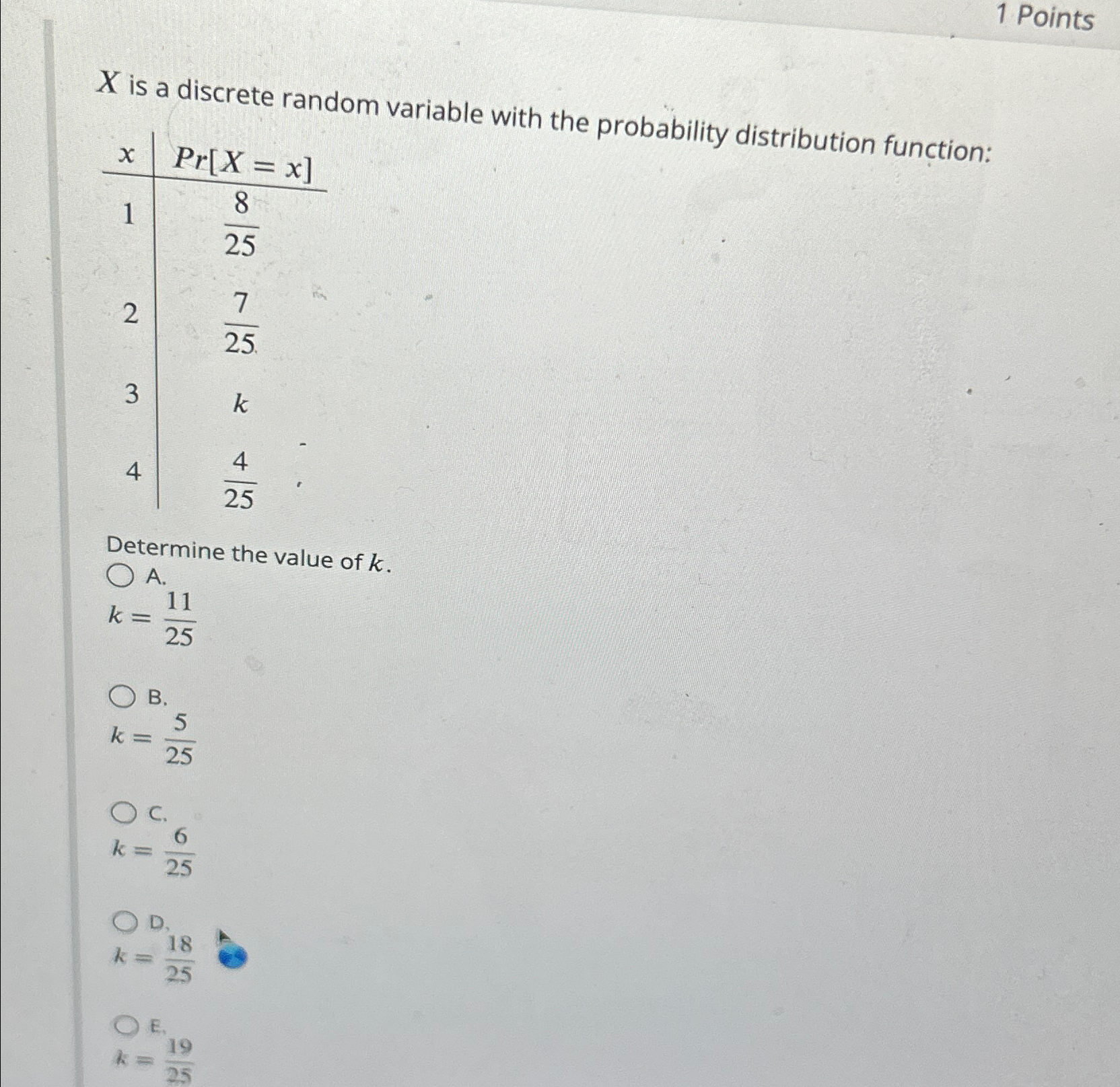 Solved 1 ﻿Pointsx ﻿is a discrete random variable with the | Chegg.com