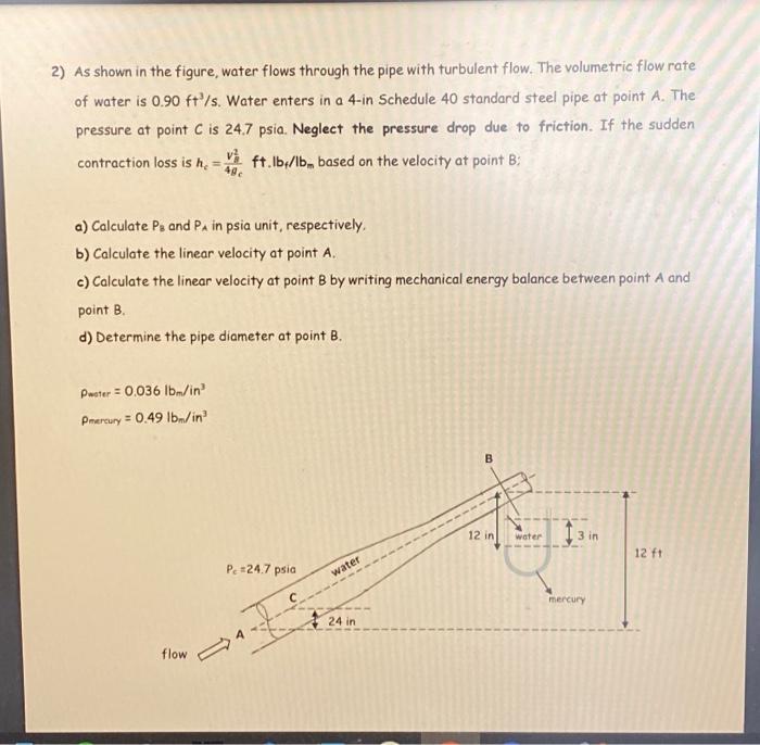 Solved 2) As shown in the figure, water flows through the | Chegg.com