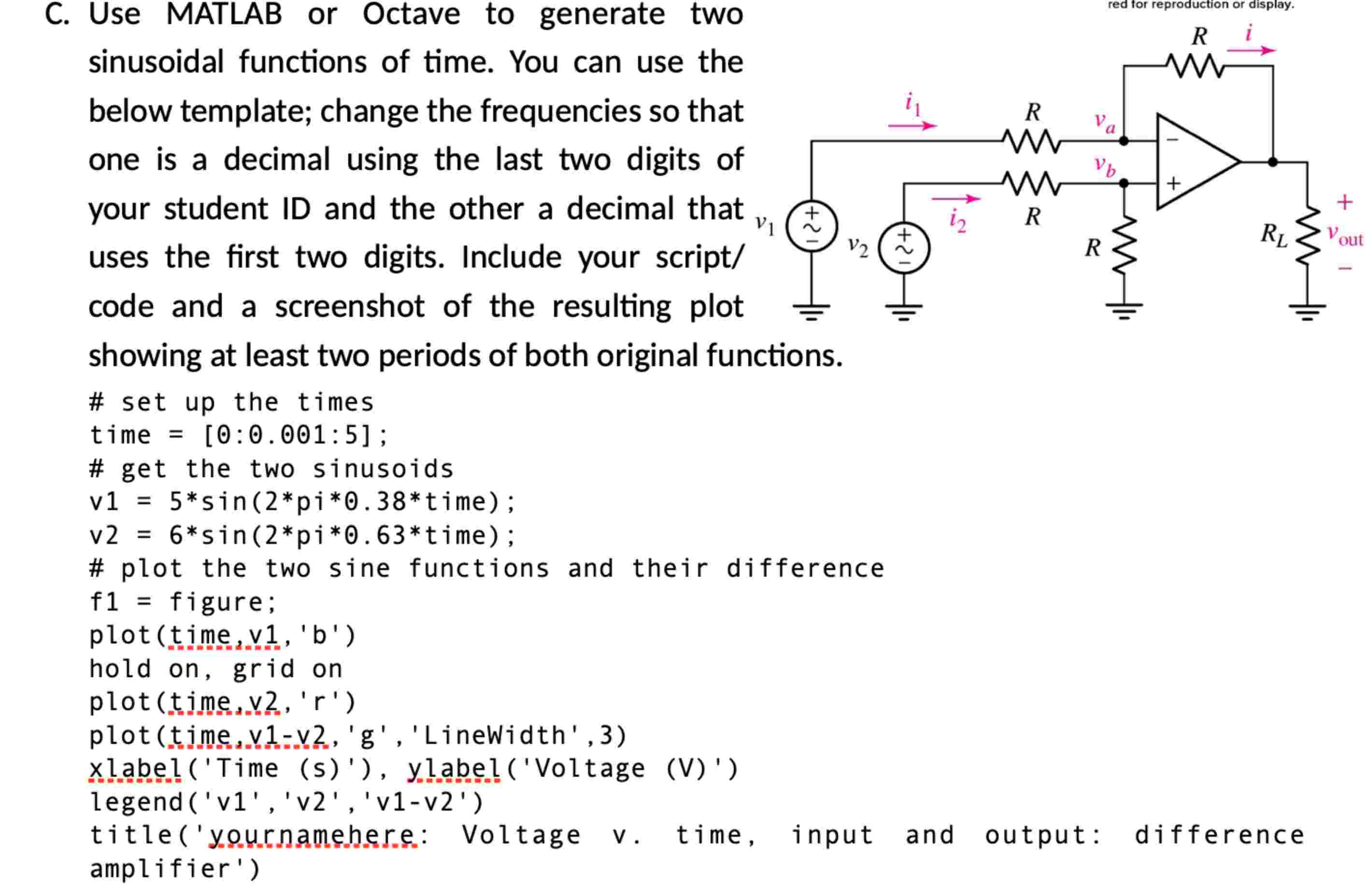 Solved C. ﻿Use MATLAB or Octave to generate two sinusoidal | Chegg.com