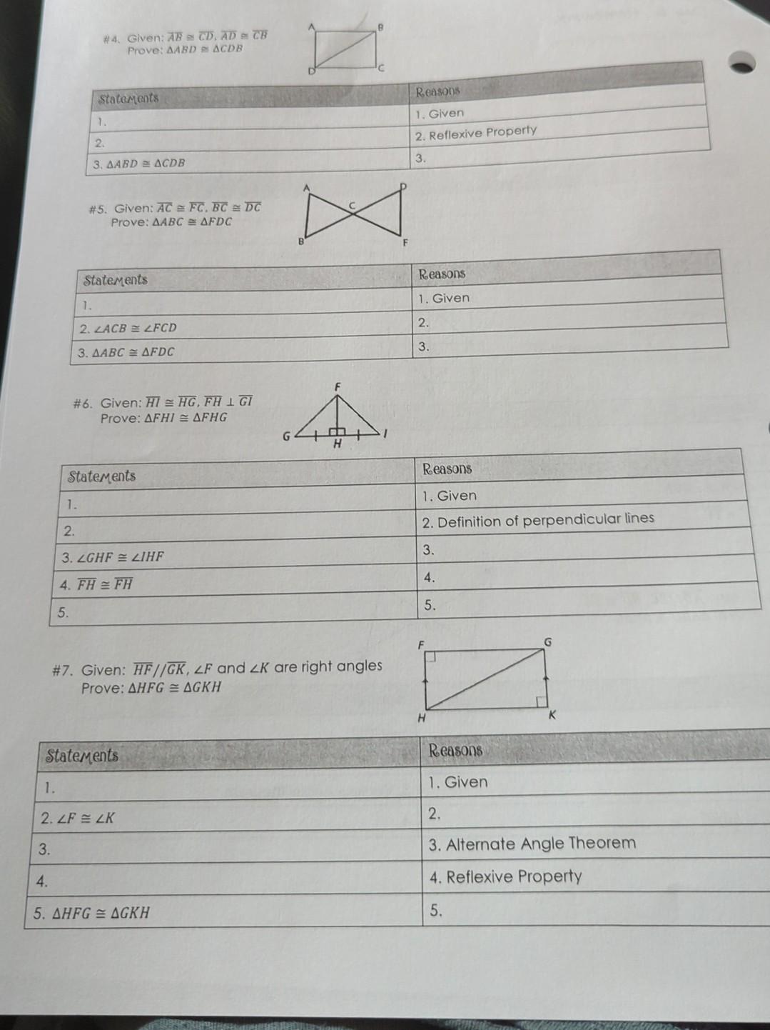 Solved #4. Given: AB≅CD,AD≅CB Prove: ABD≅ CDB #5. Given: | Chegg.com