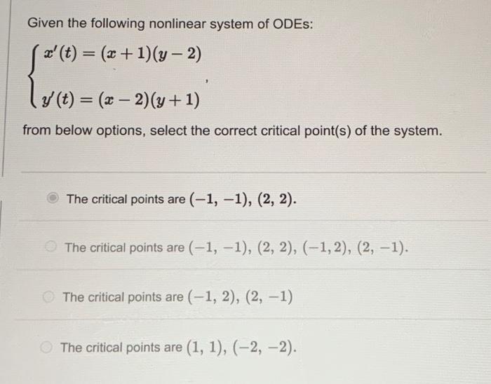Solved Given the following nonlinear system of ODEs: \\[ | Chegg.com