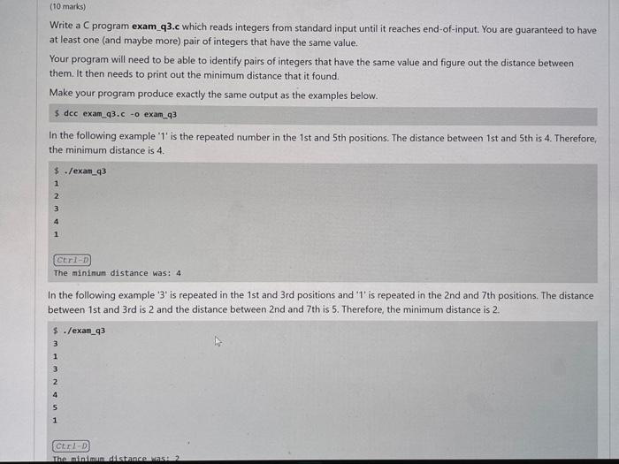 Solved (10 marks) Write a C program exam_q3.c which reads | Chegg.com