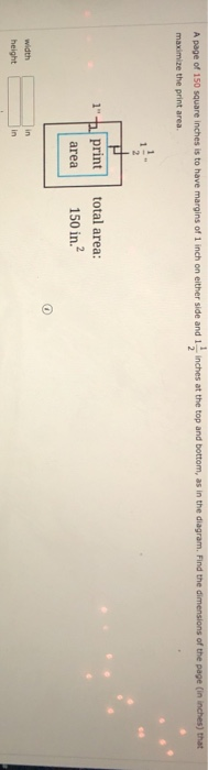 Solved A page of 150 square inches is to have margins of 1 | Chegg.com