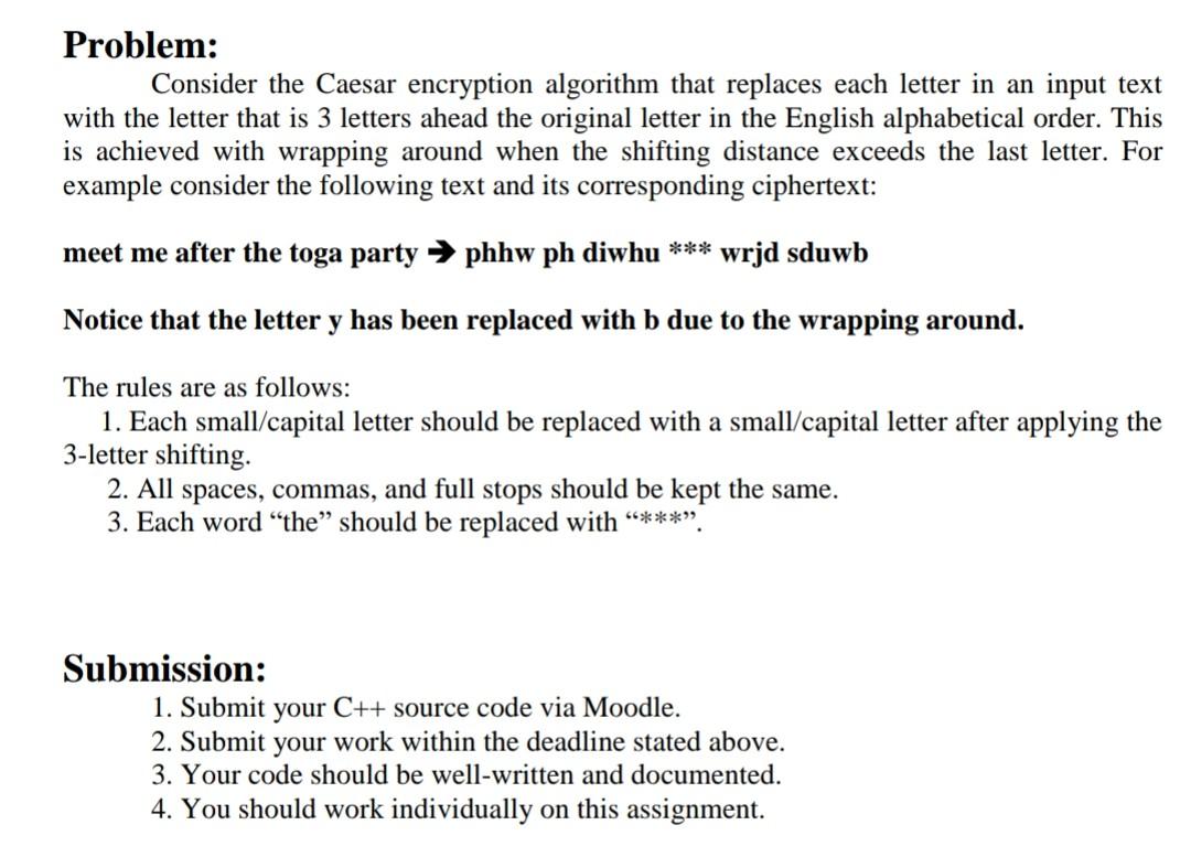 Solved Problem: Consider the Caesar encryption algorithm | Chegg.com