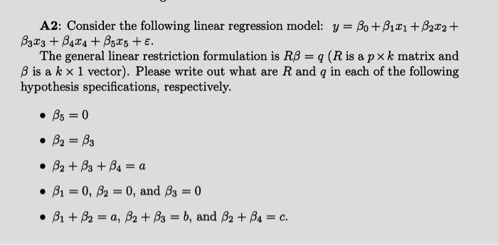Solved A2: Consider the following linear regression model: | Chegg.com