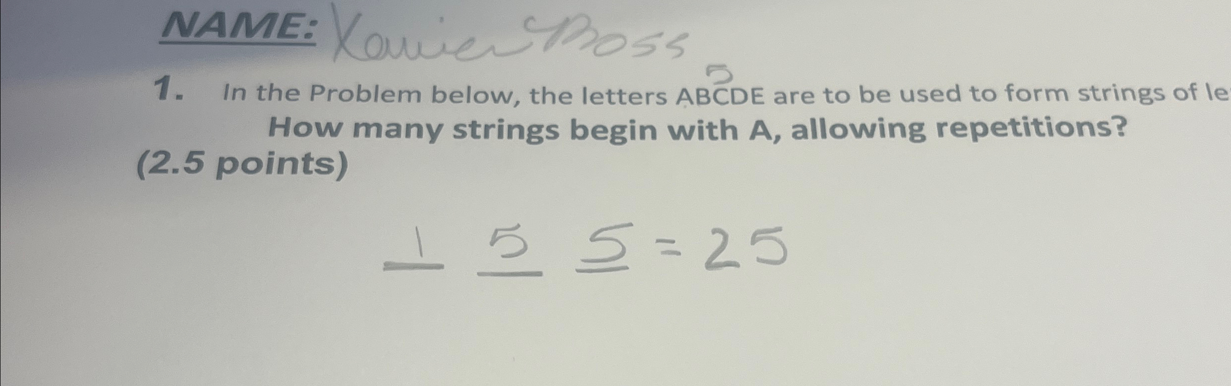 Solved NAME: Xowier clossIn the Problem below, the letters | Chegg.com