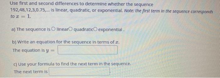 Solved Use first and second differences to determine whether | Chegg.com