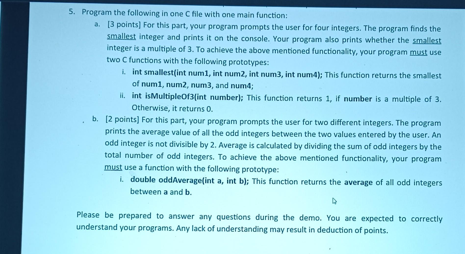 Solved 5. Program the following in one C file with one main | Chegg.com