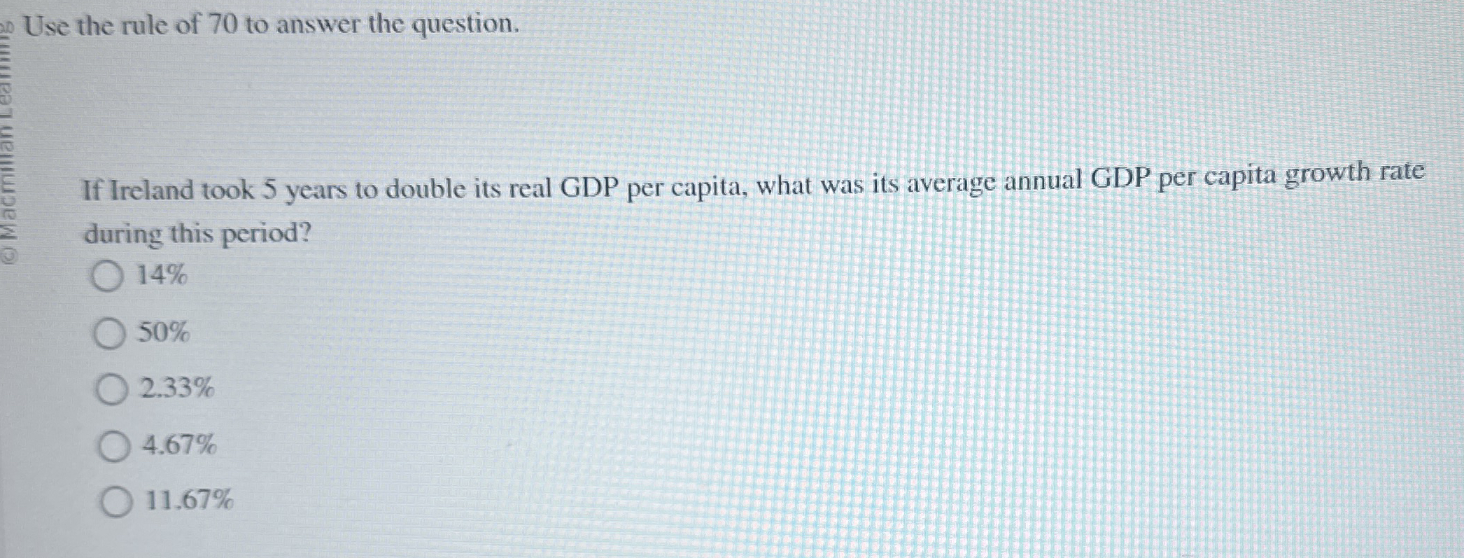 Solved Use the rule of 70 ﻿to answer the question.If Ireland | Chegg.com
