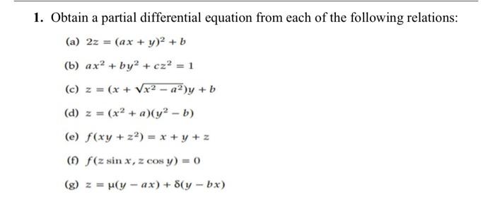 Solved 1. Obtain a partial differential equation from each | Chegg.com