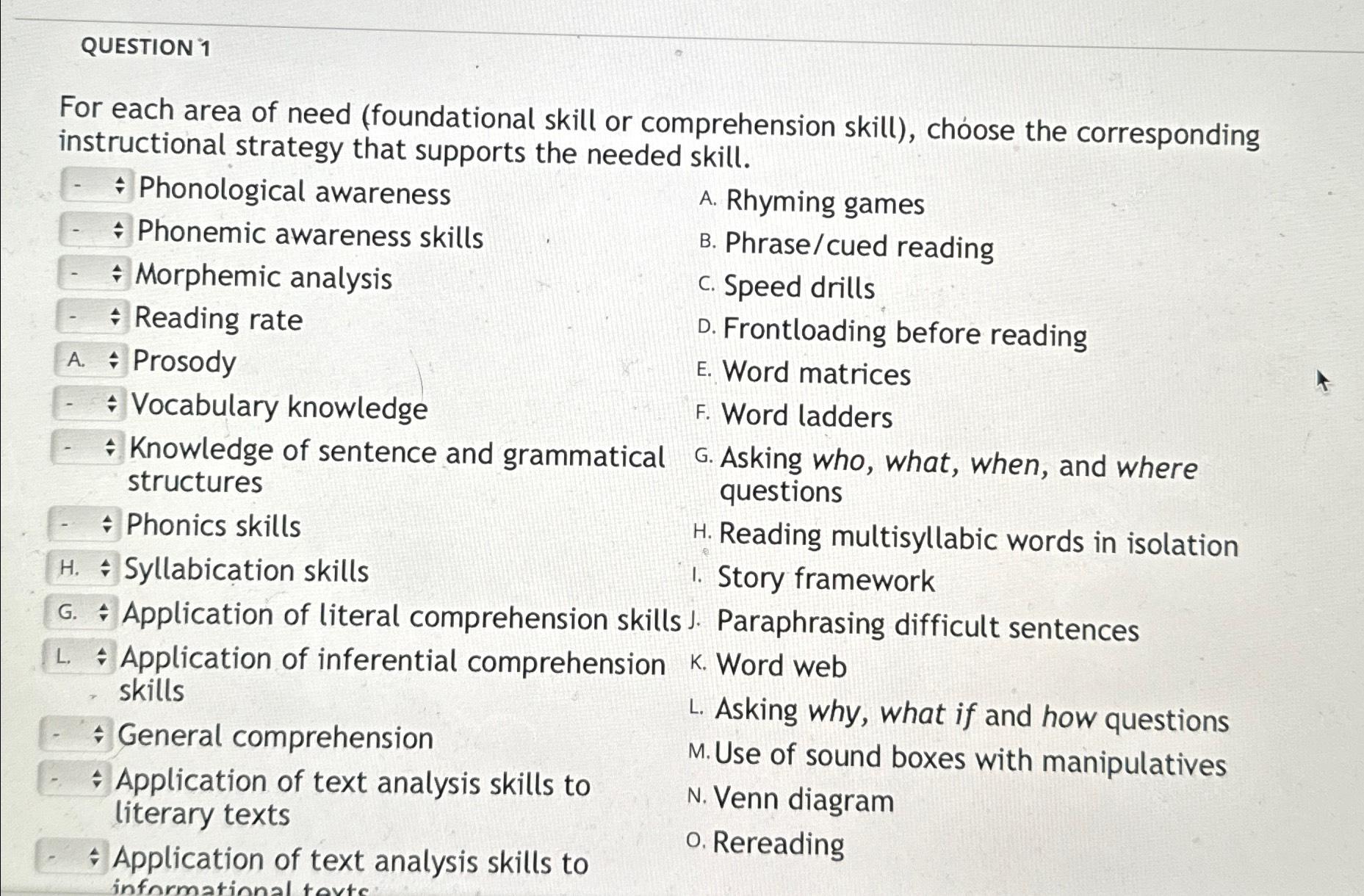 QUESTION 1For each area of need (foundational skill | Chegg.com