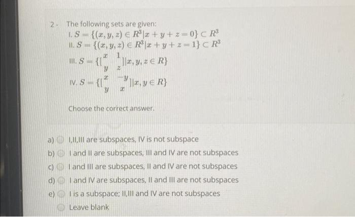 Solved The following sets are given: I. | Chegg.com