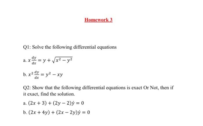 Solved Q1: Solve the following differential equations a. | Chegg.com