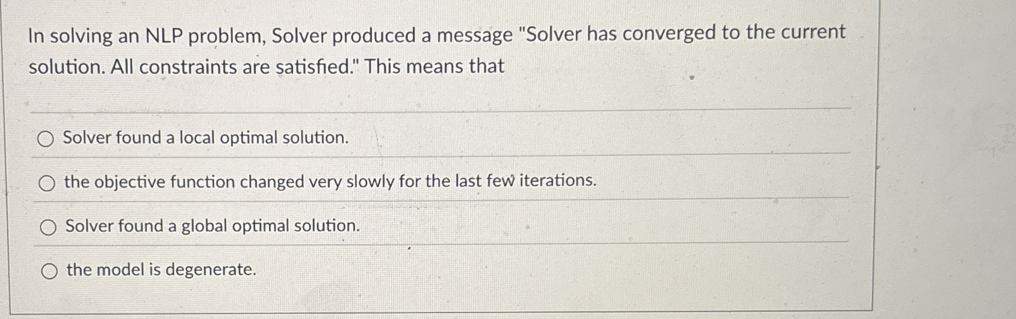 Solved In solving an NLP problem, Solver produced a message | Chegg.com