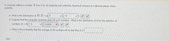 Solved A computer selects a number X from 5 to 10 randornly | Chegg.com