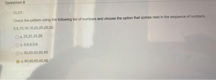Solved Check the pattern using the following list of numbers | Chegg.com