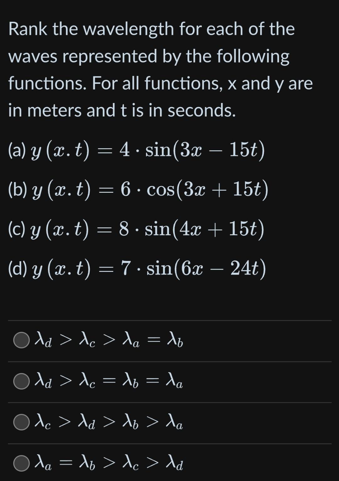 Solved Rank the wavelength for each of the waves represented | Chegg.com