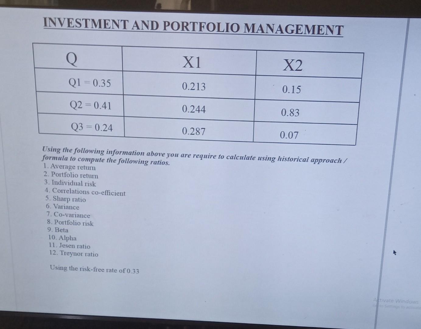 Solved INVESTMENT AND PORTFOLIO MANAGEMENT Using the | Chegg.com