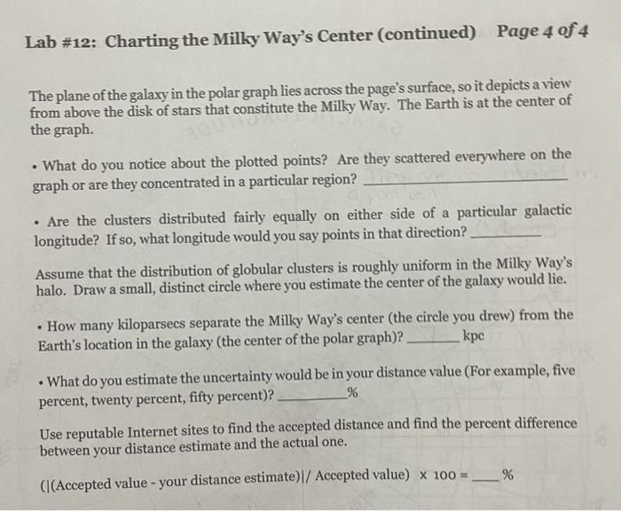 Solved Lab \#12: Charting the Milky Way's Center (continued) | Chegg.com