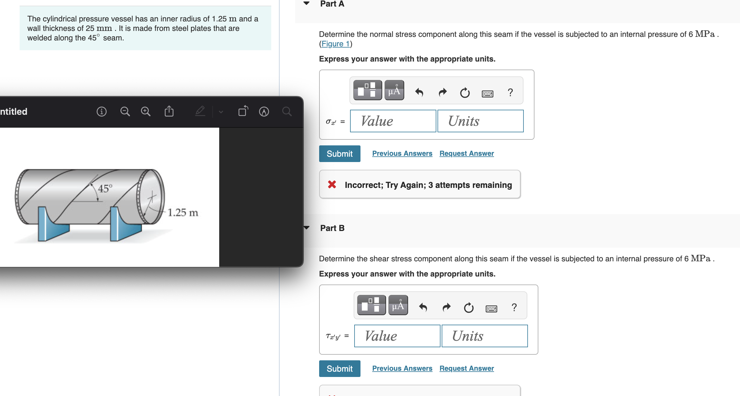 Solved The cylindrical pressure vessel has an inner radius | Chegg.com