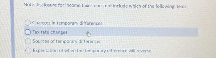 Solved Note disclosure for income taxes does not include | Chegg.com