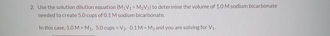 Solved Use the solution dilution equation )=(M2V2 ﻿to | Chegg.com