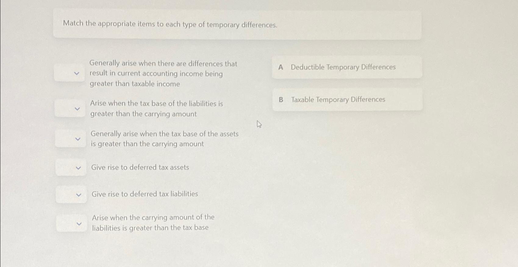 Solved Match the appropriate items to each type of temporary | Chegg.com