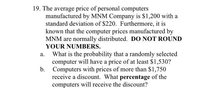 Solved 19. The average price of personal computers | Chegg.com