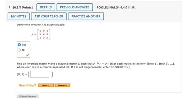 Solved Determine whether A is diagonalizable. | Chegg.com