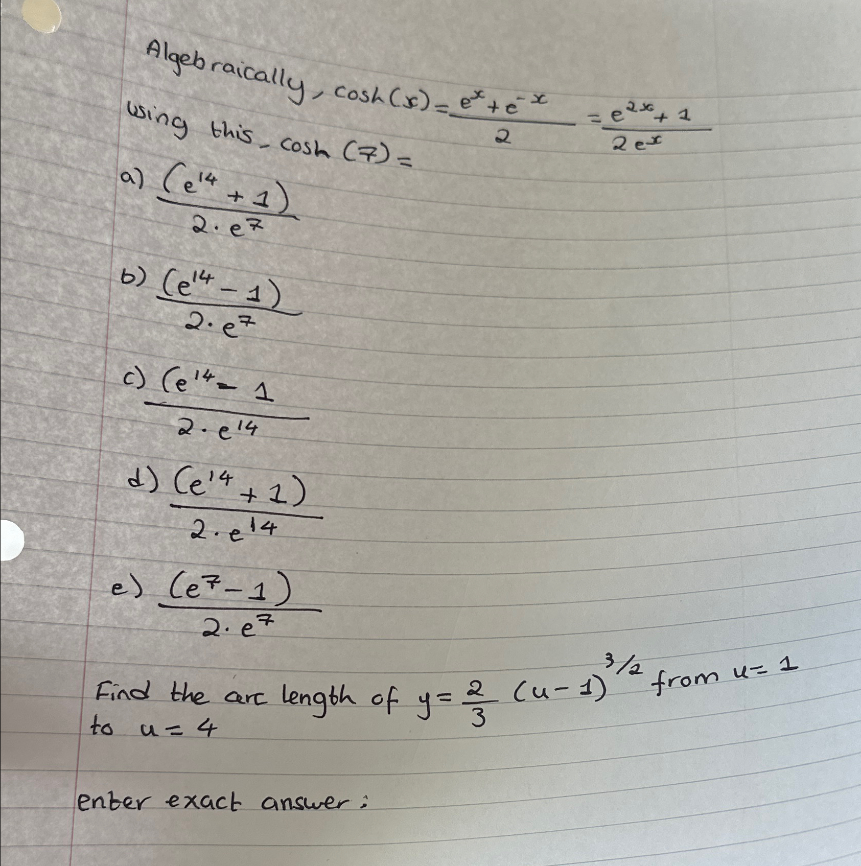 Solved Algeb Raically Cosh X Ex E X2 E2x 12exusing This
