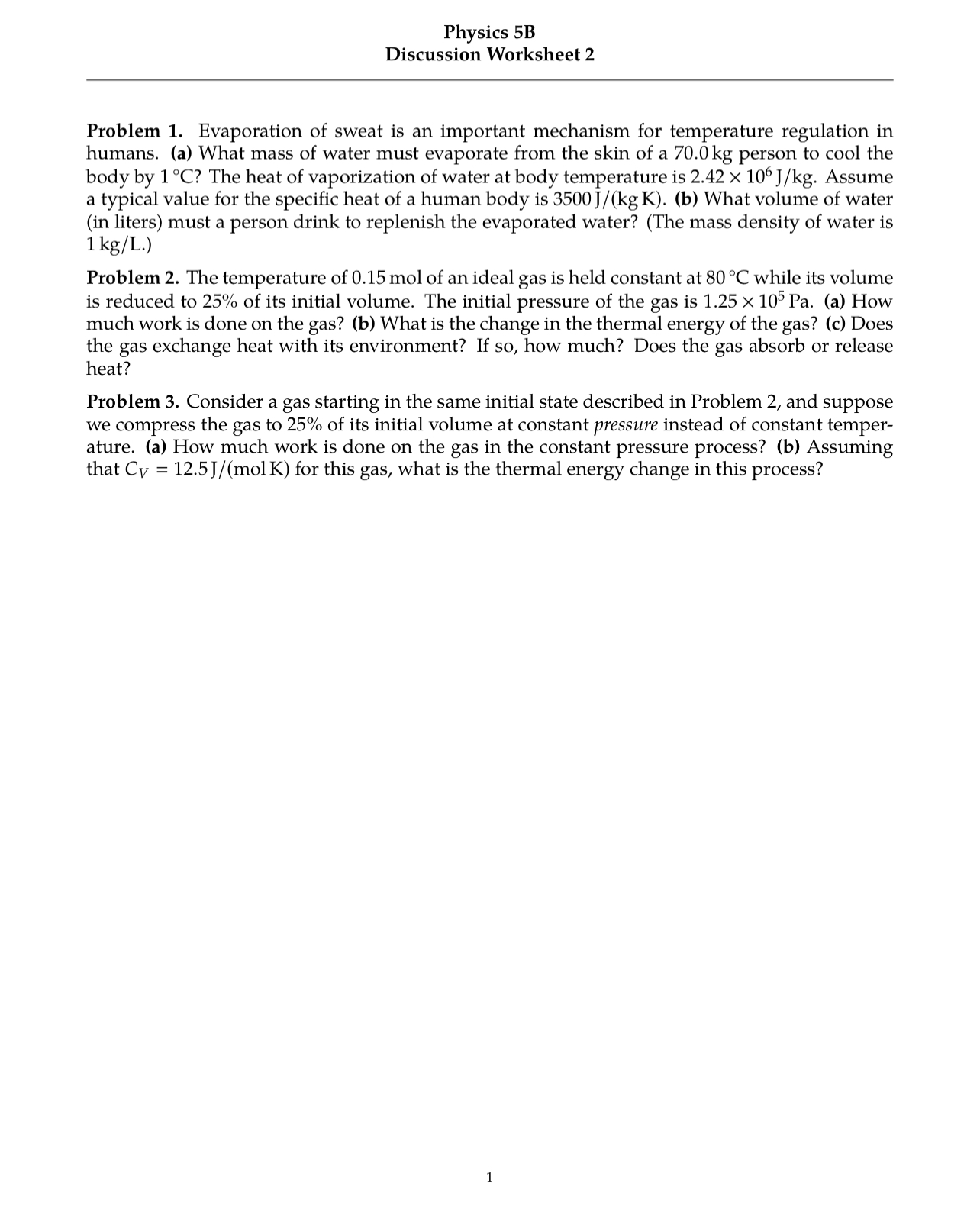 Solved Physics 5BDiscussion Worksheet 2Problem 1. | Chegg.com