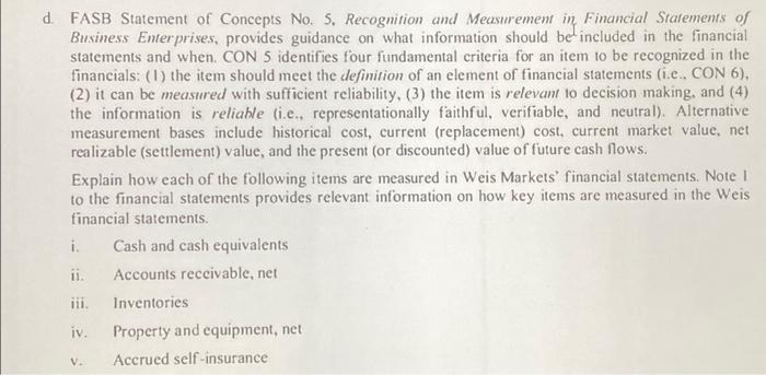 Solved d. FASB Statement of Concepts No. 5, Recognition and | Chegg.com