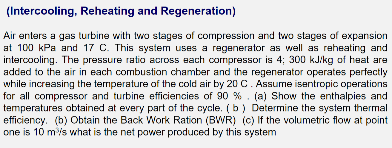 Solved (Intercooling, ﻿Reheating and Regeneration)Air enters | Chegg.com