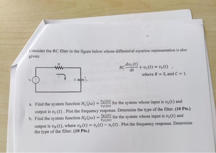 Solved Consider the RC filter given: the figure below whose | Chegg.com