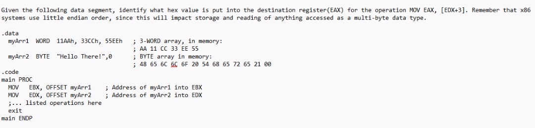 Solved Given the following data segment, identify what hex | Chegg.com