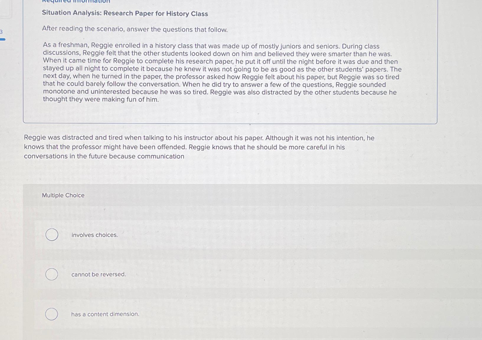 Solved Situation Analysis: Research Paper for History | Chegg.com