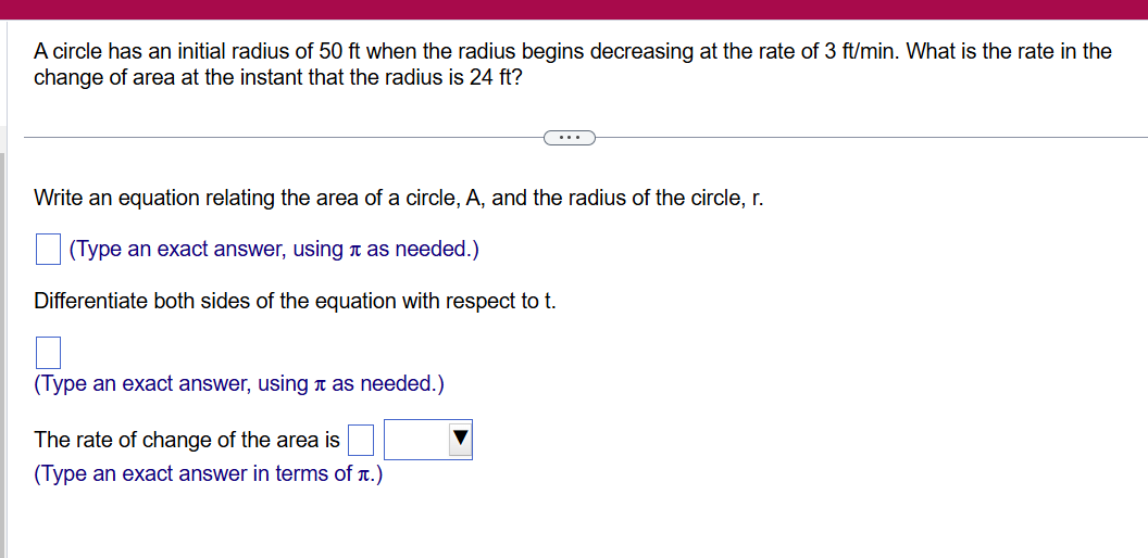 Solved A circle has an ﻿initial radius of 50 ft ﻿when the | Chegg.com