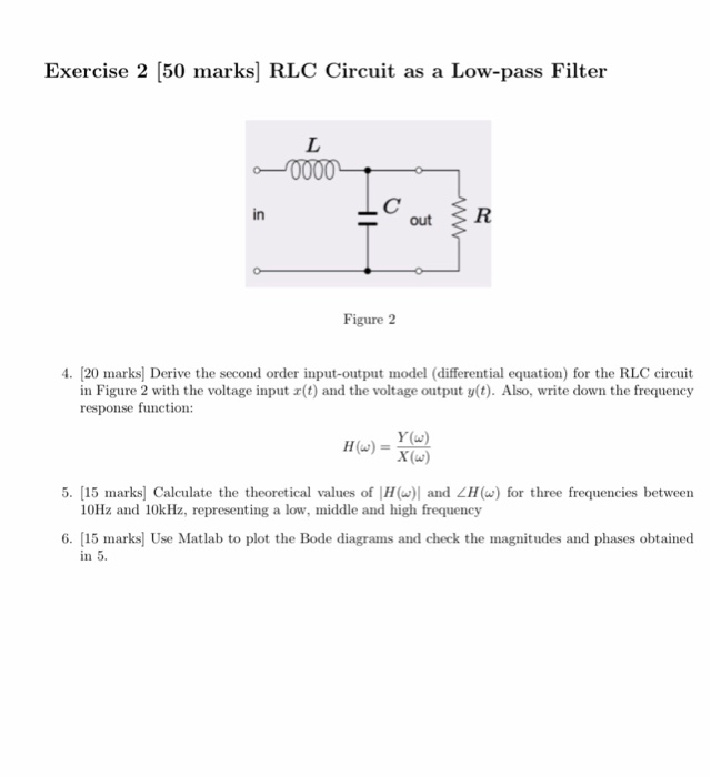 Solved Exercise 2 (50 marks) RLC Circuit as a Low-pass | Chegg.com
