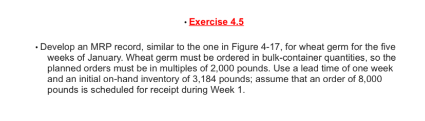 Solved Exercise 4.5Develop an MRP record, similar to the one | Chegg.com