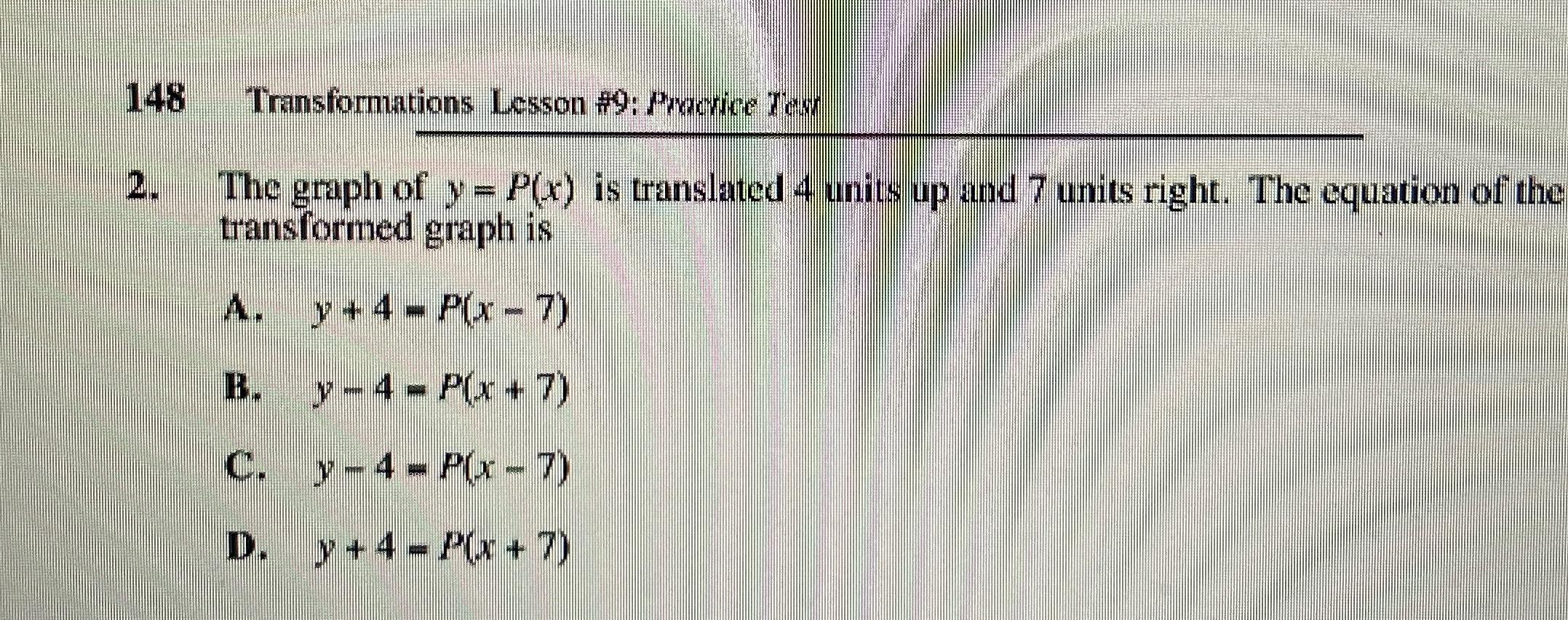 Solved 148 ﻿Transformations Lesson 79 ﻿: Pracrice Test2. | Chegg.com