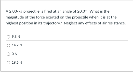 Solved A 2.00-kg ﻿projectile is ﻿fired at an ﻿angle | Chegg.com