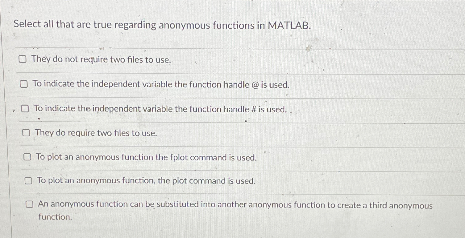 Solved Select all that are true regarding anonymous | Chegg.com