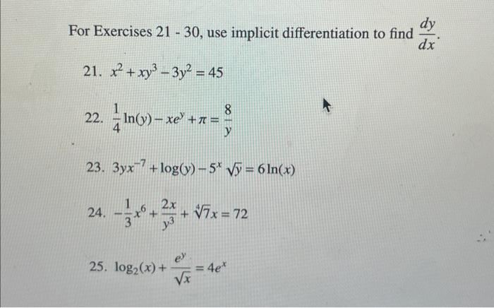 Solved For Exercises 21−30, use implicit differentiation to | Chegg.com