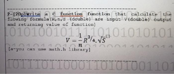 2- [20p] write a c function function that calculate | Chegg.com