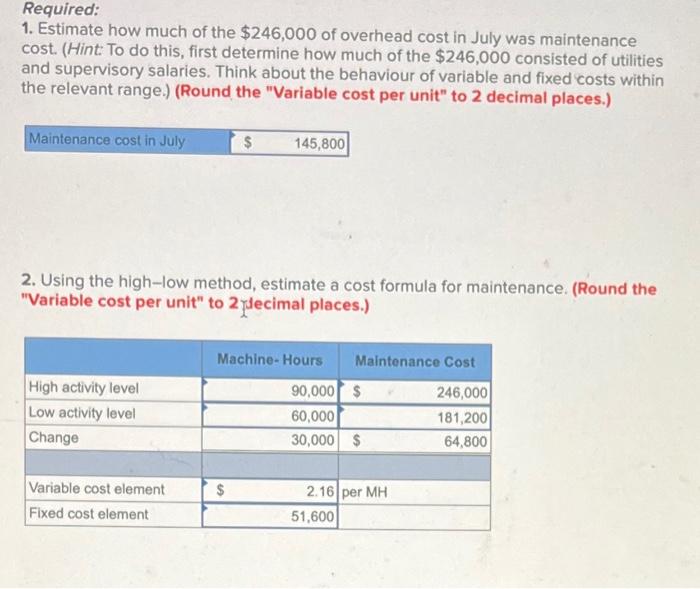Solved Crosshill Company's total overhead costs at various | Chegg.com